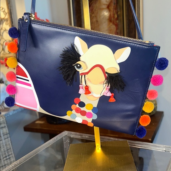 kate spade | Bags | Kate Spade Story Book Navy Llama Clutch With ...